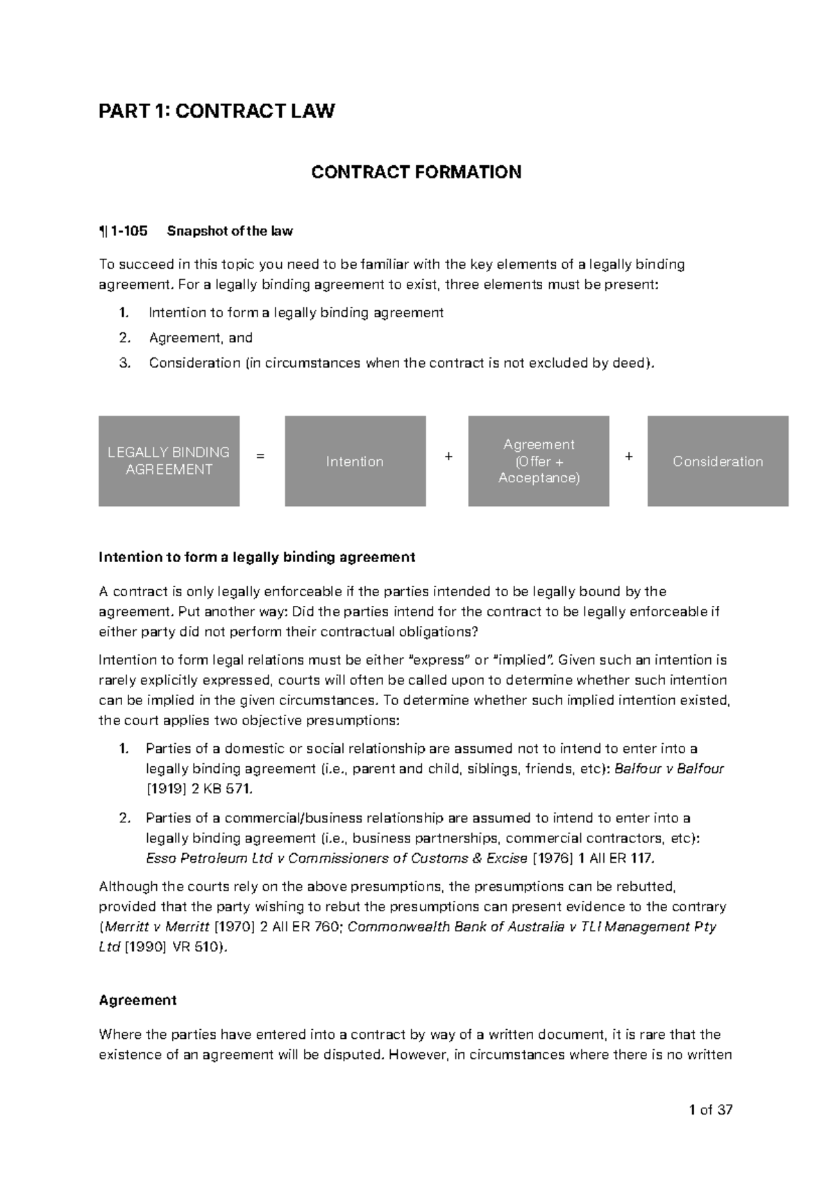Contract Law (LAW101): Key Elements of Contract Formation - Studocu