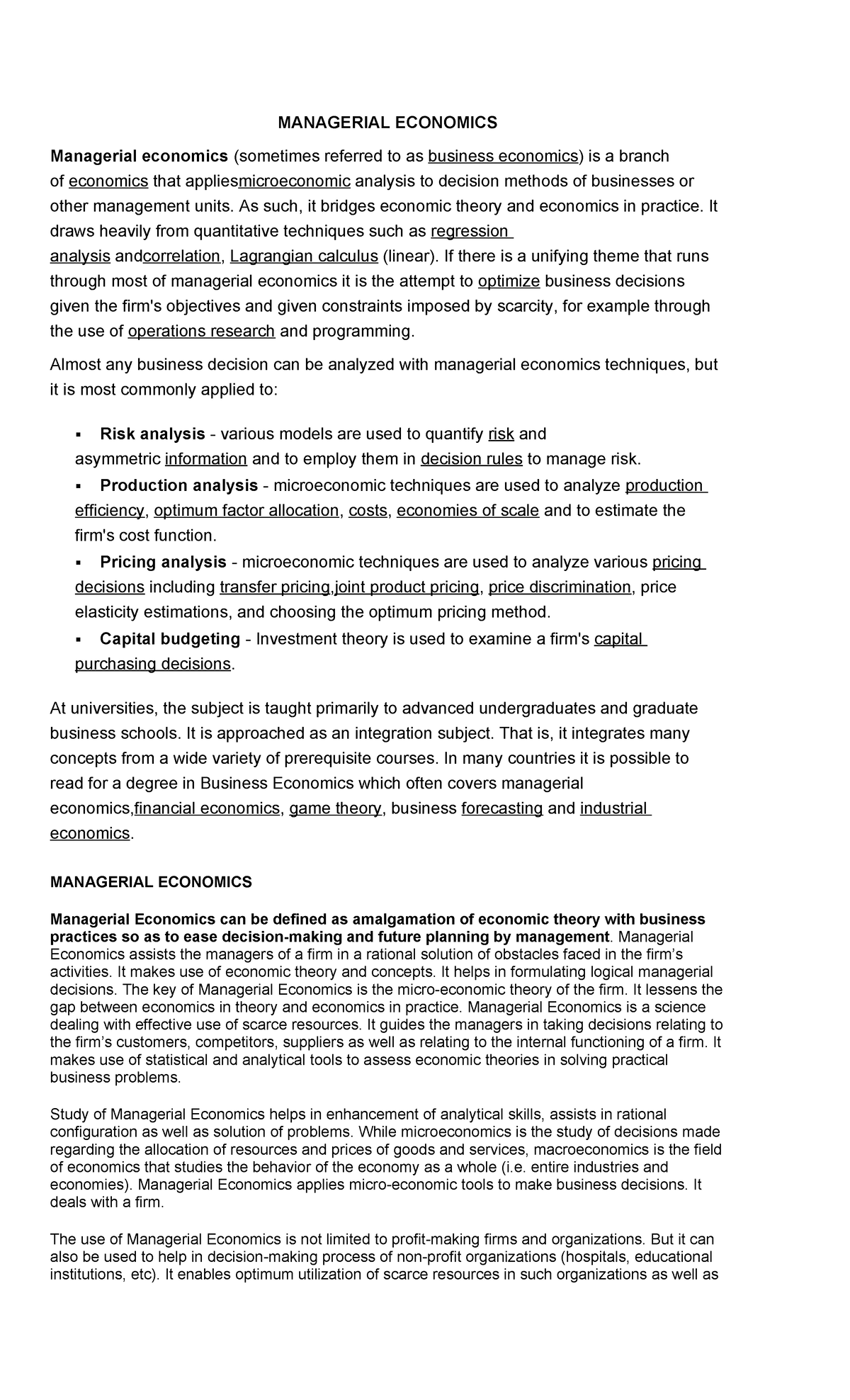 Managerial Economics (Course Code: ME101) - Comprehensive Study Notes ...