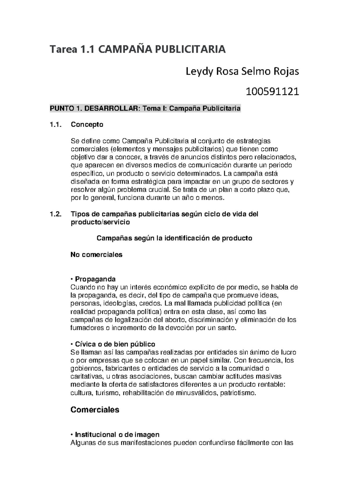 Tarea 1.1: Análisis y Estrategias de Campaña Publicitaria - Studocu