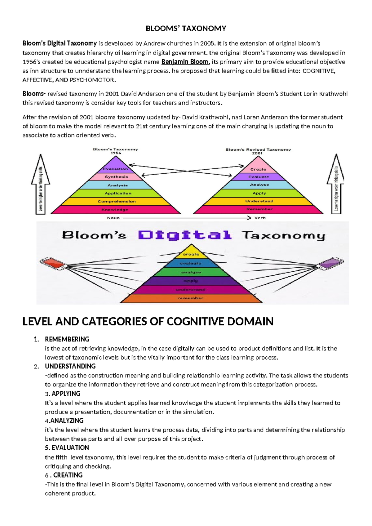 TAX 101: Understanding Digital Taxonomy and Bloom's Framework - Studocu