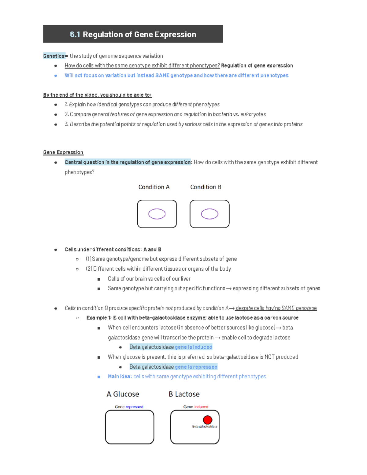 Biology 2581 B (15) - Lecture Notes - 6 Regulation of Gene Expression ...
