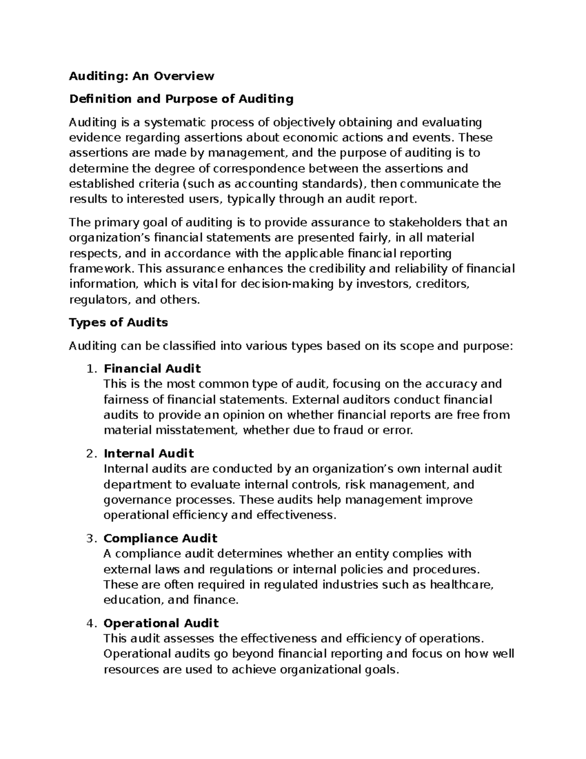 Auditing Overview: Definition, Types, and Process Explained - Studocu