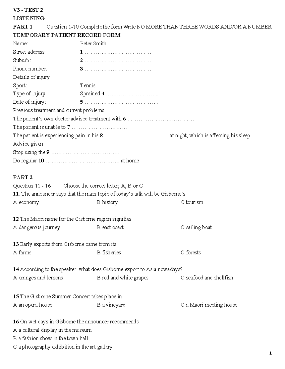TEST 2 FULL LISTENING & READING PRACTICE - Studocu