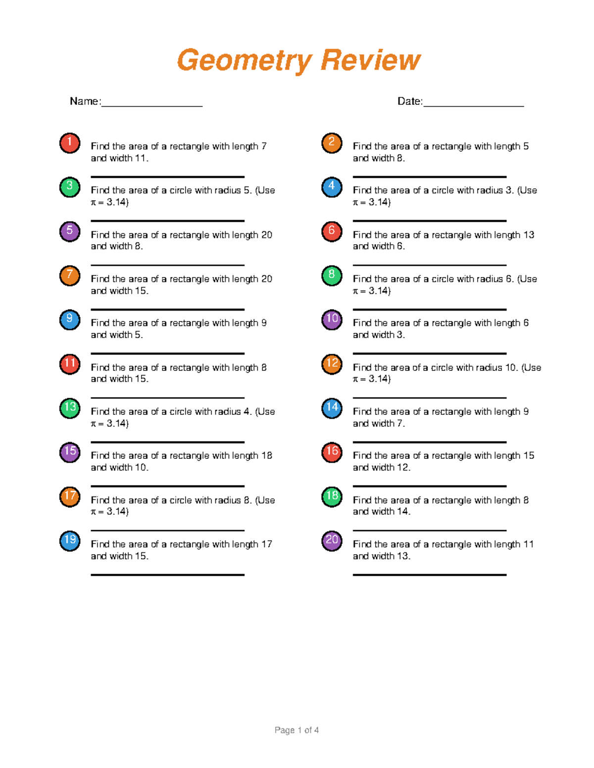 Geometry Review 2: Area Calculations for Rectangles & Circles - Studocu