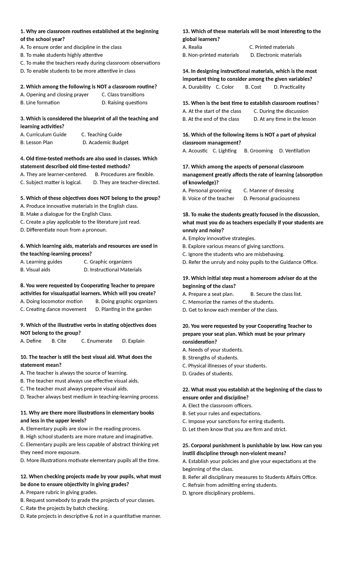 CBRC - Print - Classroom Management and Teaching Internship Reviewer ...