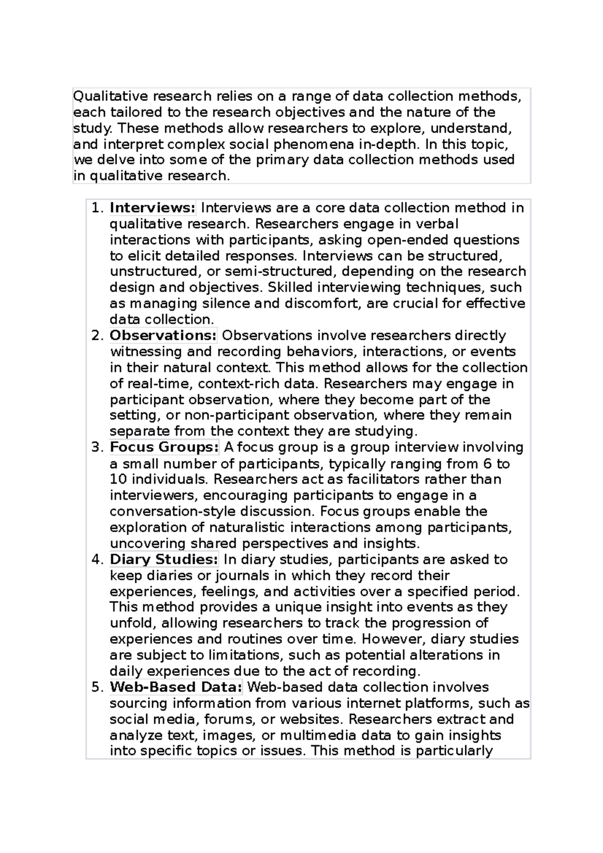 Five Essential Data Collection Methods in Qualitative Research - Studocu