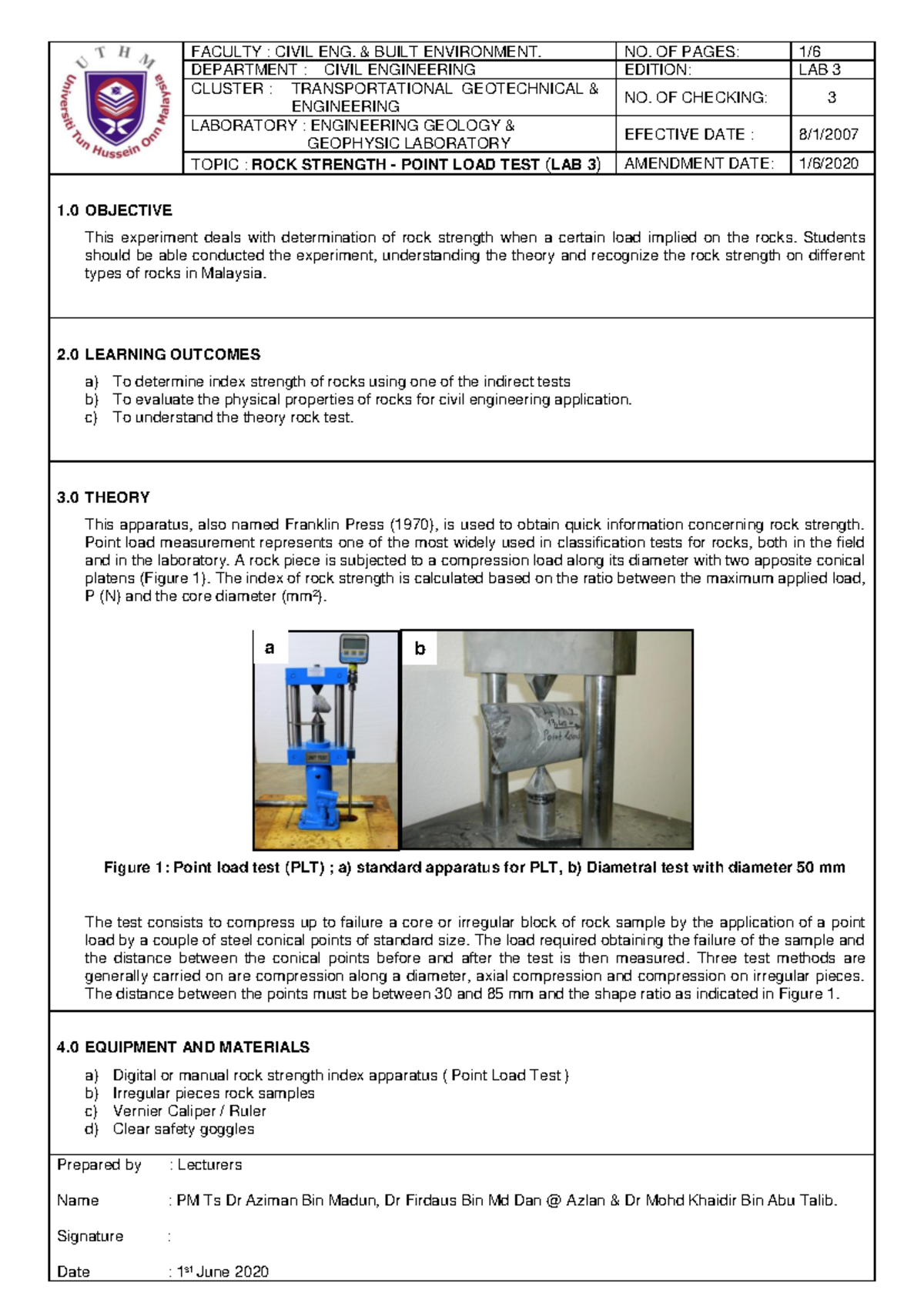 Laboratory 3: Point Load Strength Test Analysis (CE Lab) - Studocu