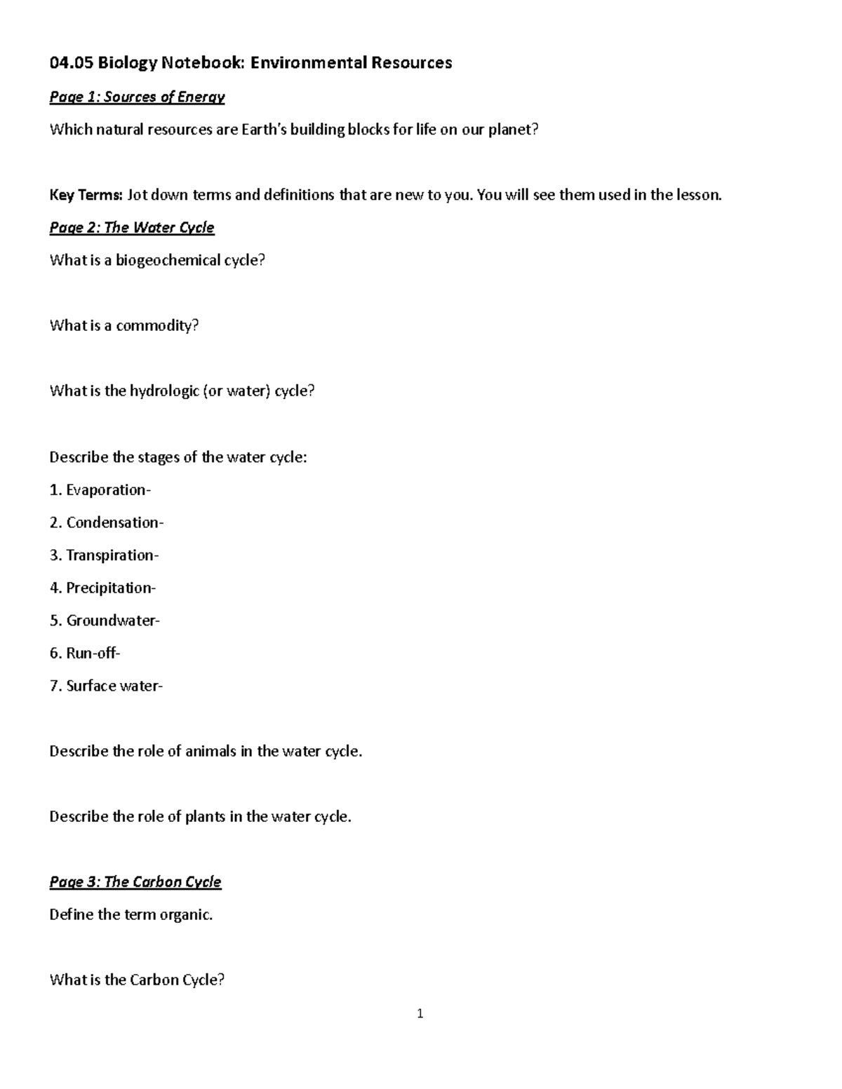 04.05 Biology: Environmental Resources & Energy Cycles Notes - Studocu