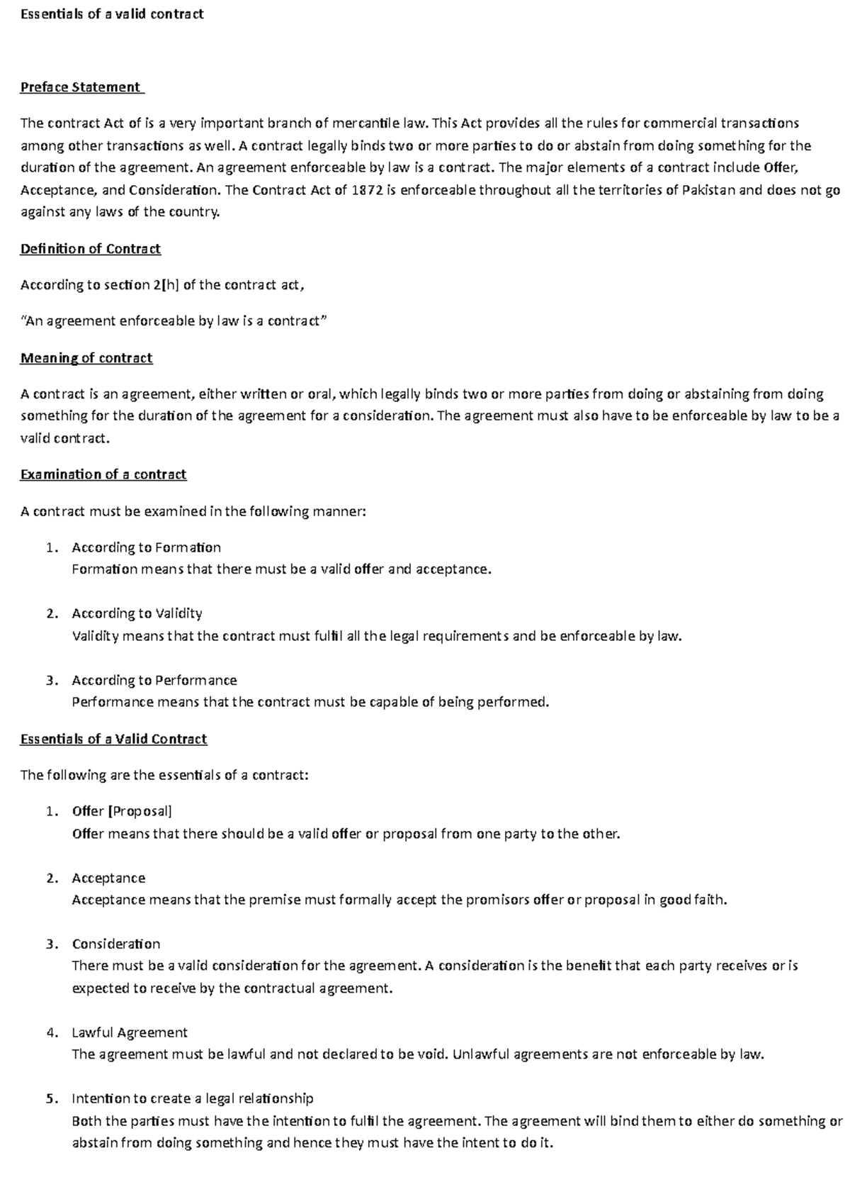 Essentials of a Valid Contract: Key Elements for Legal Agreements - Studocu