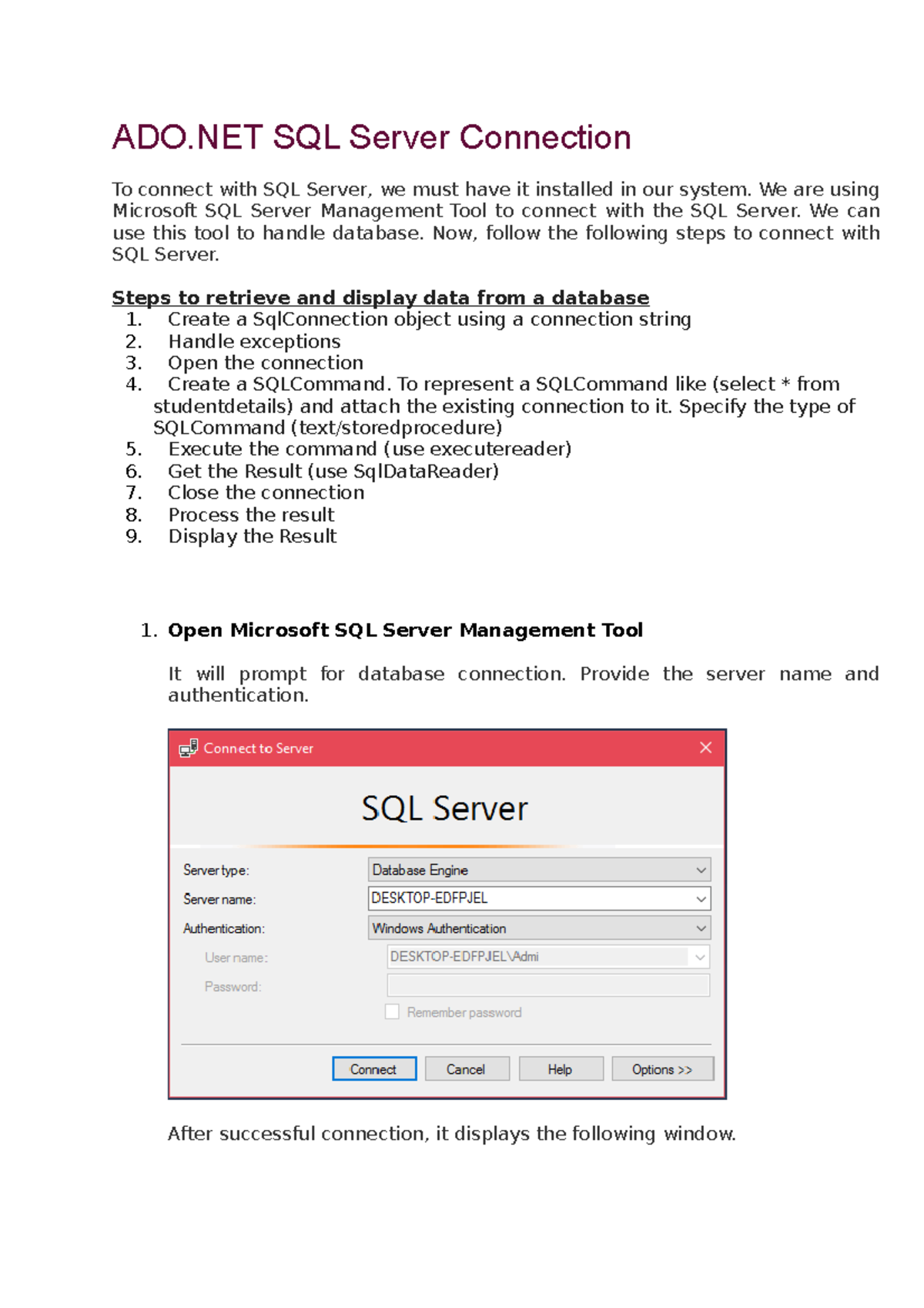 ADO.NET SQL Server Connection: Steps to Create and Manage Database ...