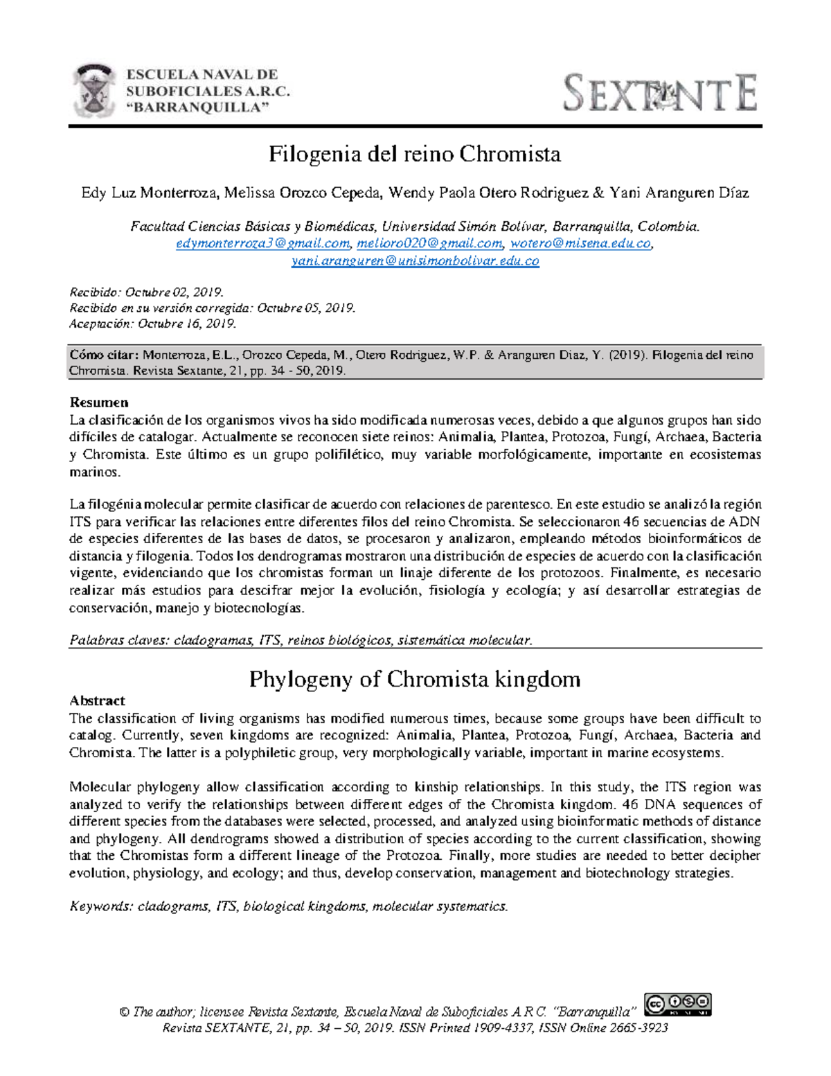 Filogenia del Reino Chromista: Análisis Molecular y Clasificación - Studocu