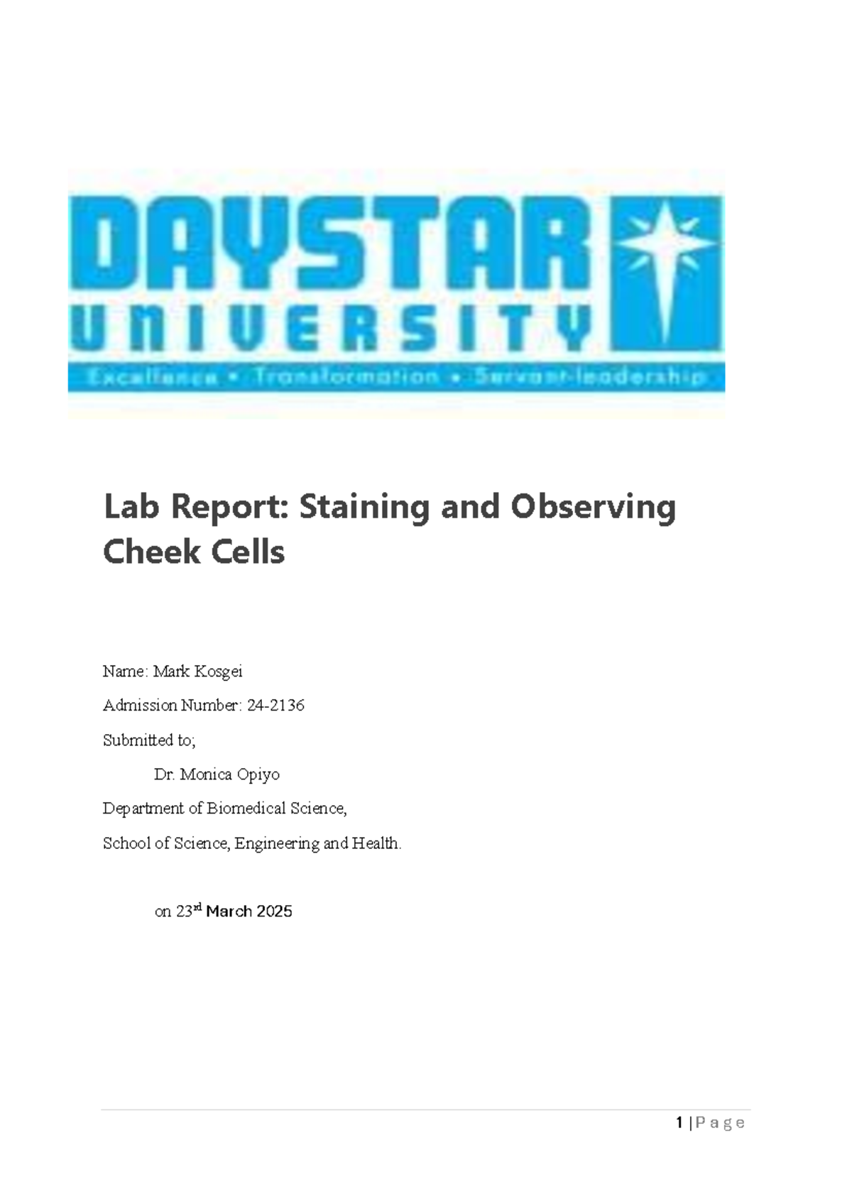 Lab Report: Staining & Observing Cheek Cells (BMS 101) - Studocu