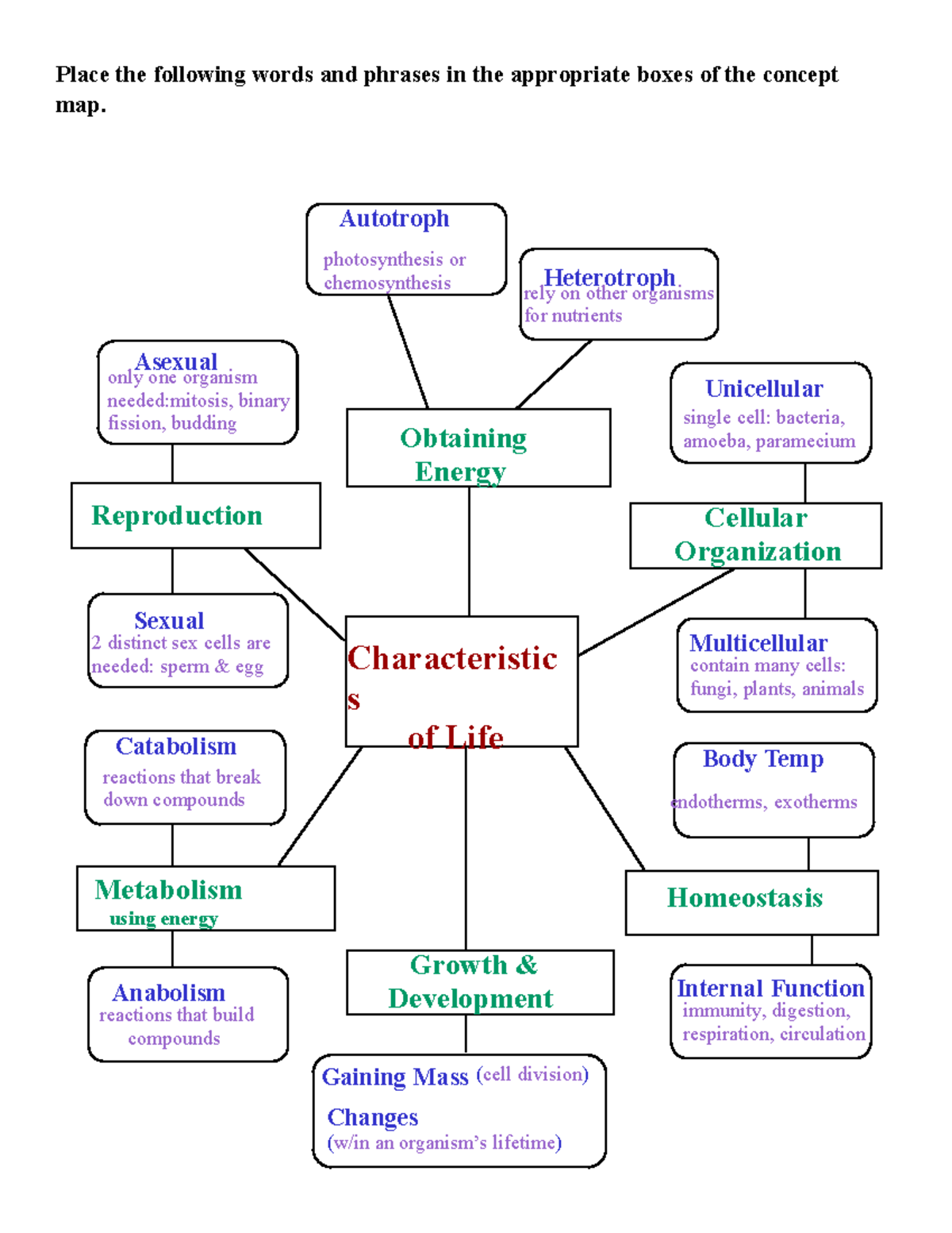 Life map - Class assignment - Characteristic s of Life Reproduction ...