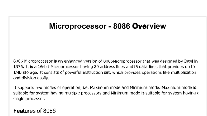 Microprocessor 8086 Overview: Key Features and Instruction Sets - Studocu