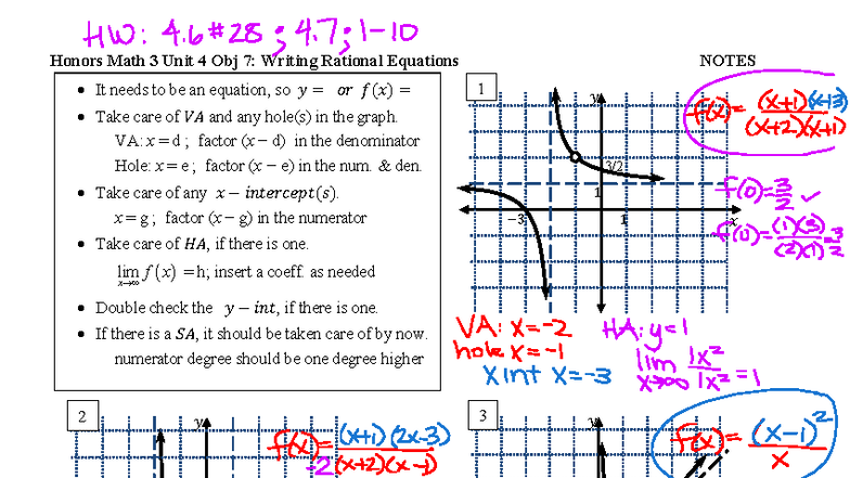 Honors Math 3 Unit 4 Obj 7: Rational Equations Notes - Studocu