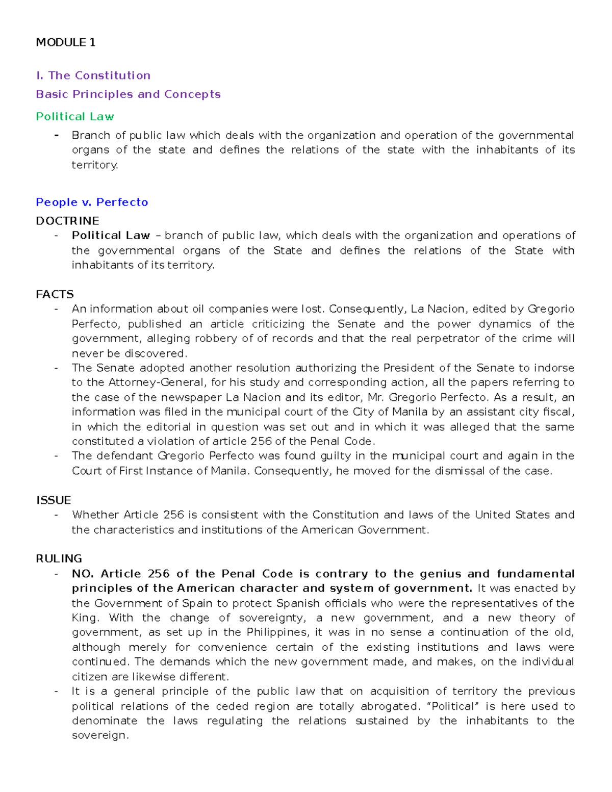 Module 1: Basic Principles of the Constitution in Political Law - Studocu