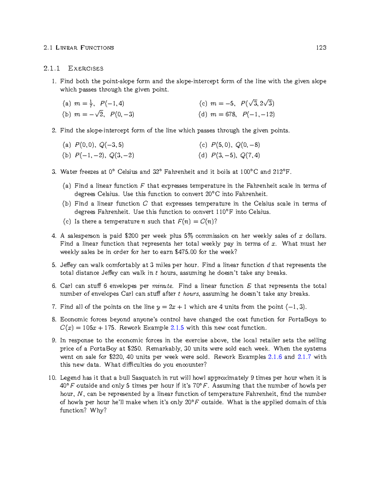 Linear Functions: Exercises and Solutions (Math 101) - Studocu