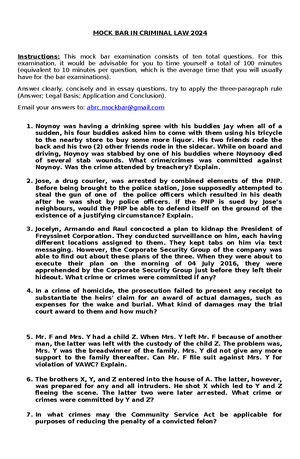 MOCK BAR IN Civil LAW 2024 - MOCK BAR in CIVIL LAW 2024 Instructions ...