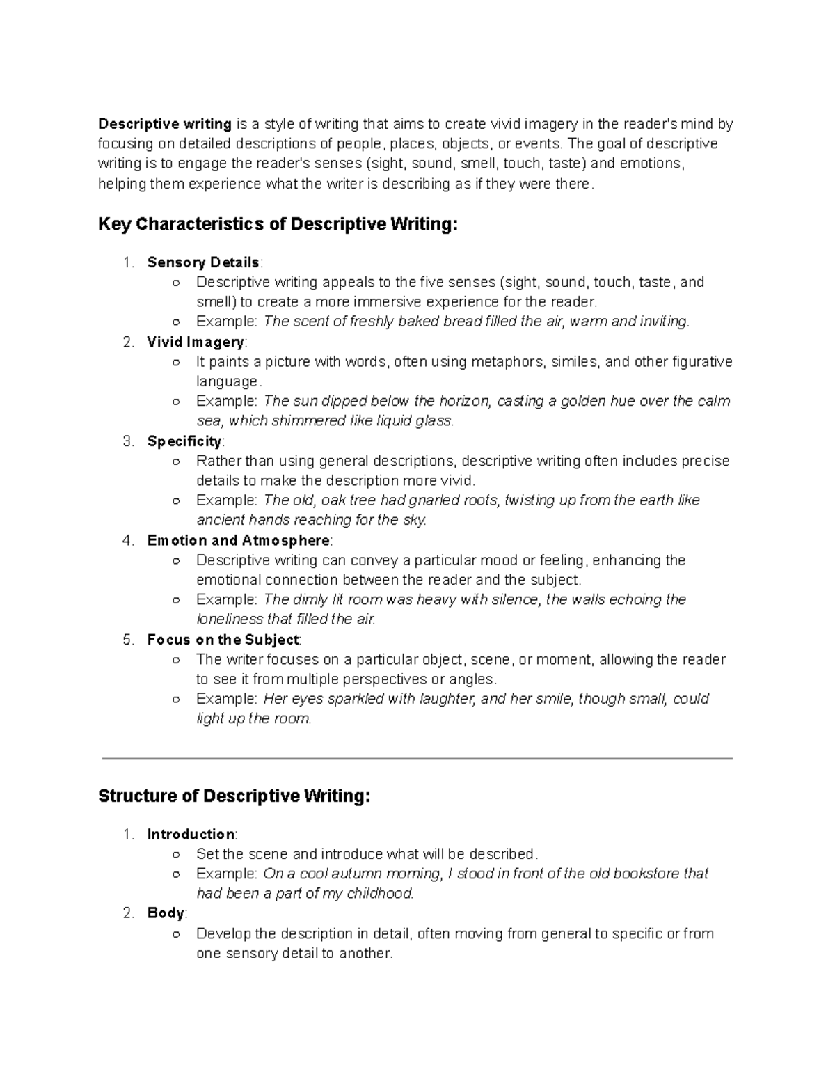 Review 10 - N.A. - Descriptive writing is a style of writing that aims ...