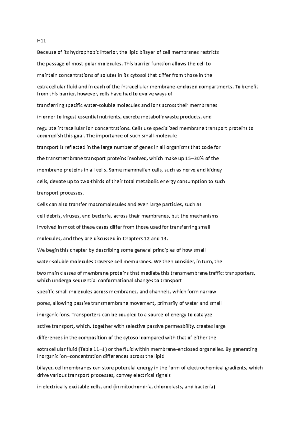 H11: Principles of Membrane Transport and Electrical Properties ...