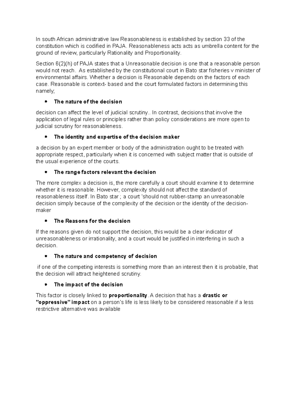 PAJA & Reasonableness in South African Admin Law: Key Concepts - Studocu