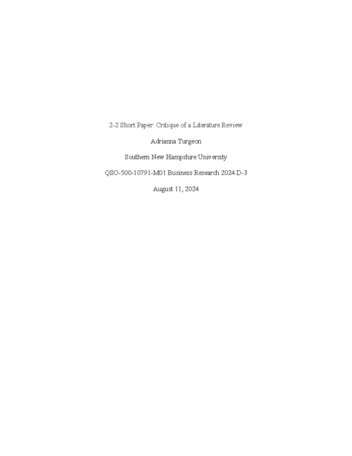QSO-500-10791-M01 Short Paper Critique: Literature Review on Diversity ...