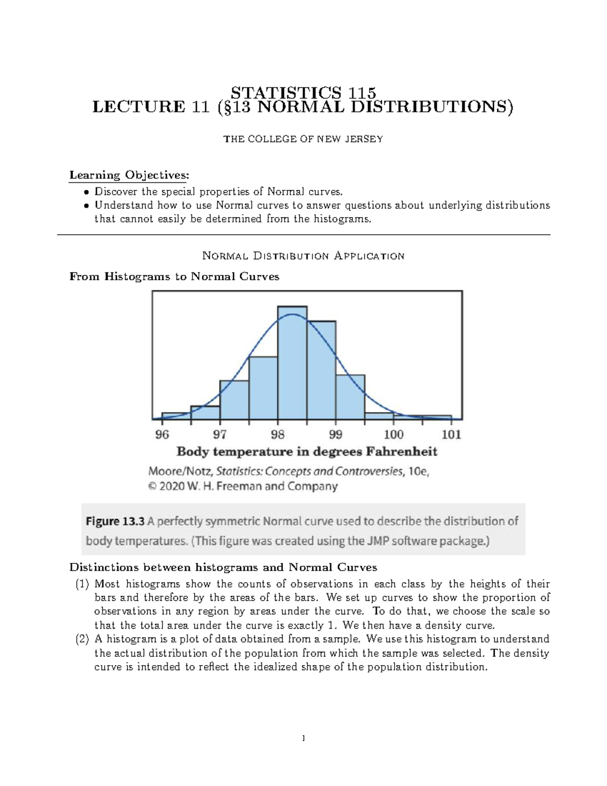 Statistics 115: Lecture 11 - Overview of Normal Distributions - Studocu
