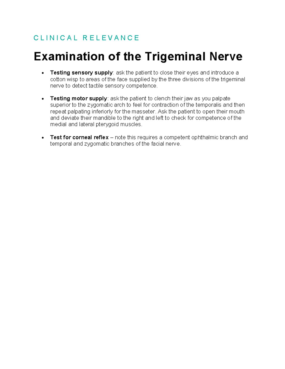 CLINICAL RELEVANCE: Trigeminal Nerve Examination Techniques - Studocu