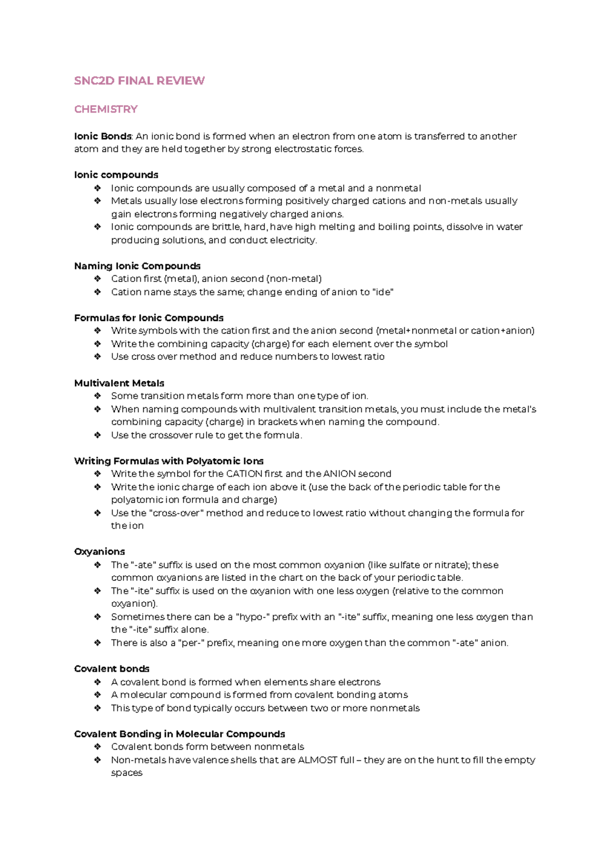 SNC2D Final Exam Review - Chemistry & Climate Change Notes - Studocu