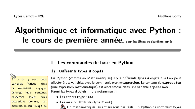 Cours Python 1A : Algorithmique et Informatique pour 1ère Année - Studocu