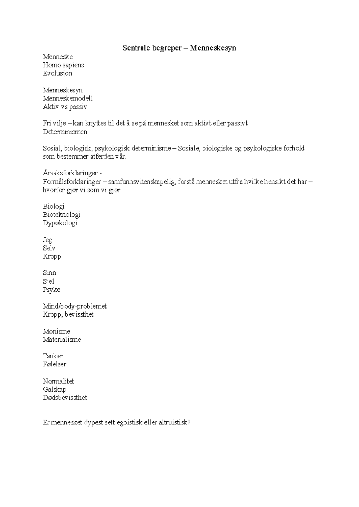 Sentrale begreper menneskesyn - Sentrale begreper – Menneskesyn ...