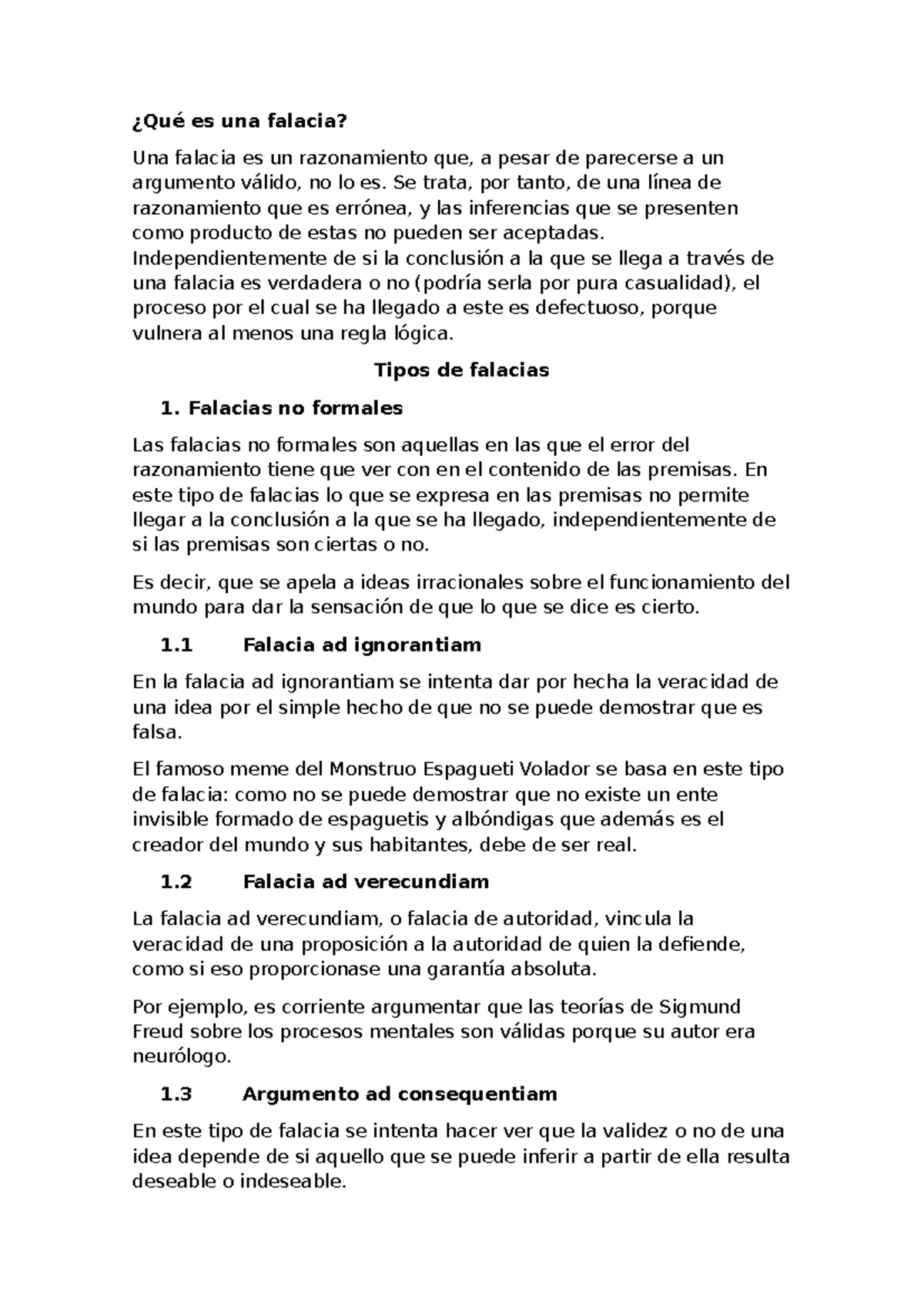 Tipos de Falacias: Errores en los Argumentos y su Corrección - Studocu