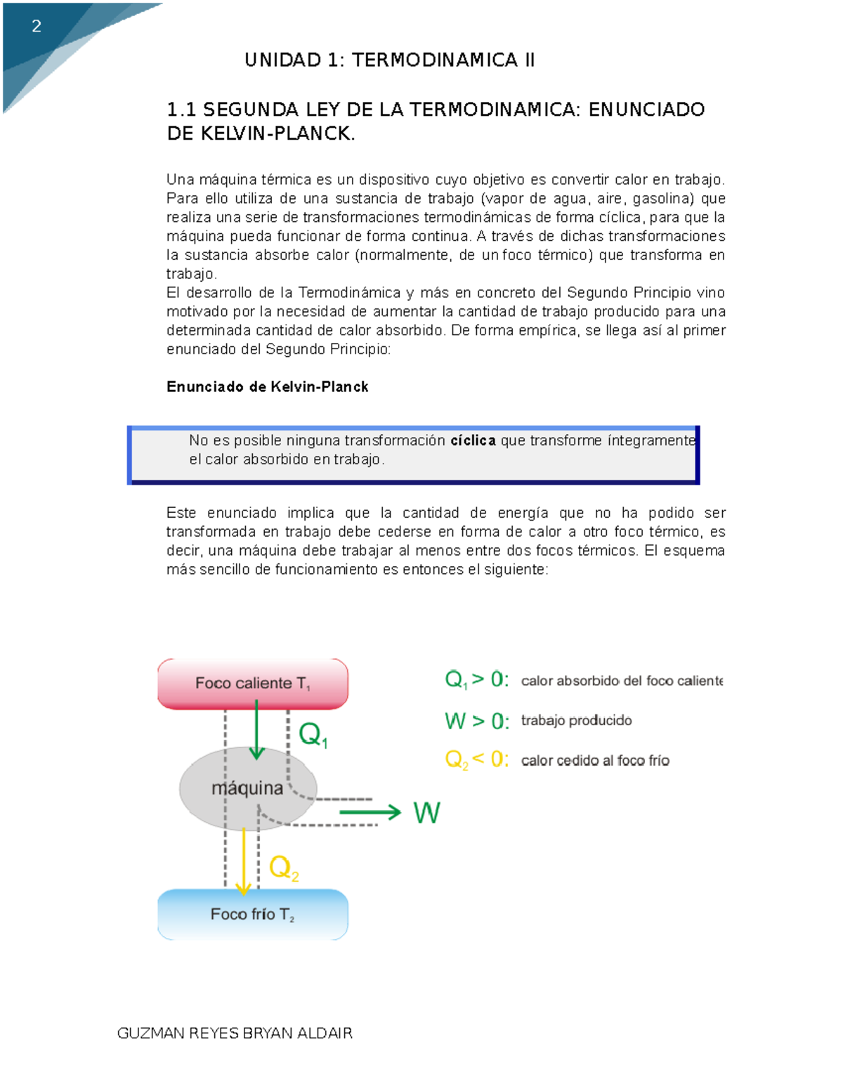 Unidad 1: Termodinámica II - Segunda Ley y Ciclo de Carnot - Studocu