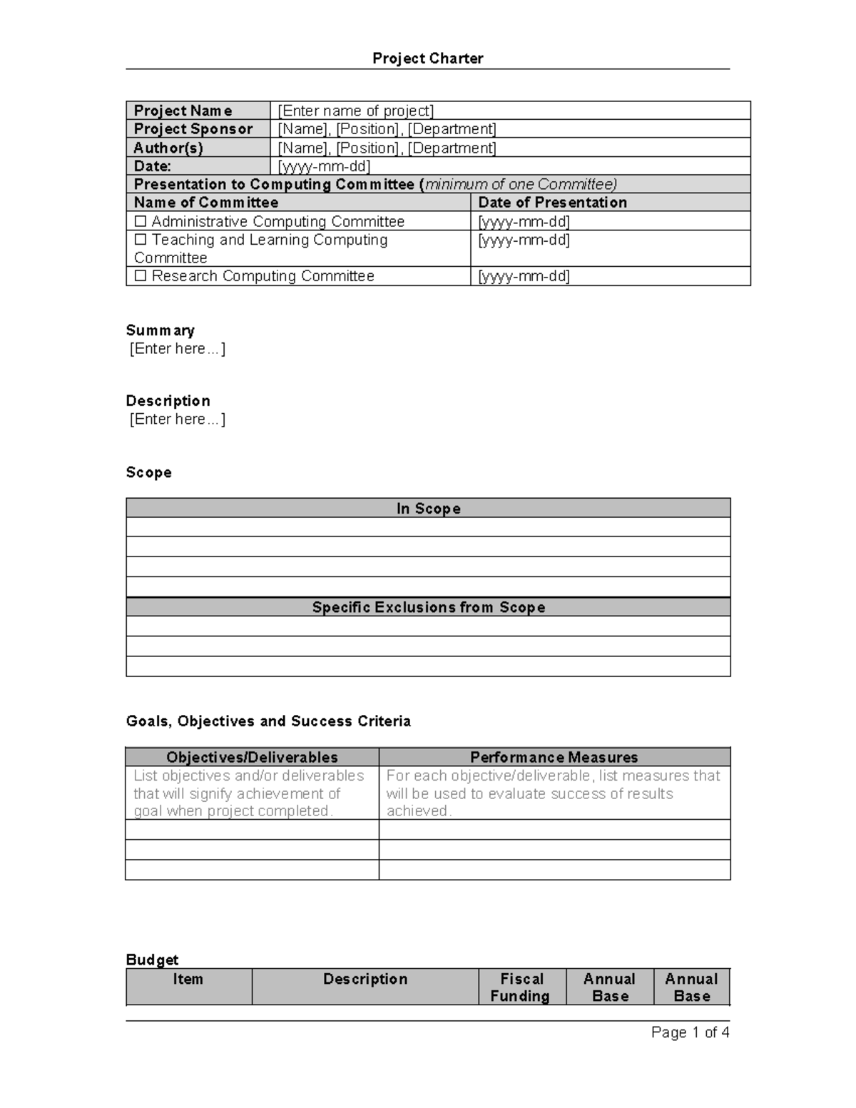 Project Charter Template for Project Management (PM 101) - Studocu