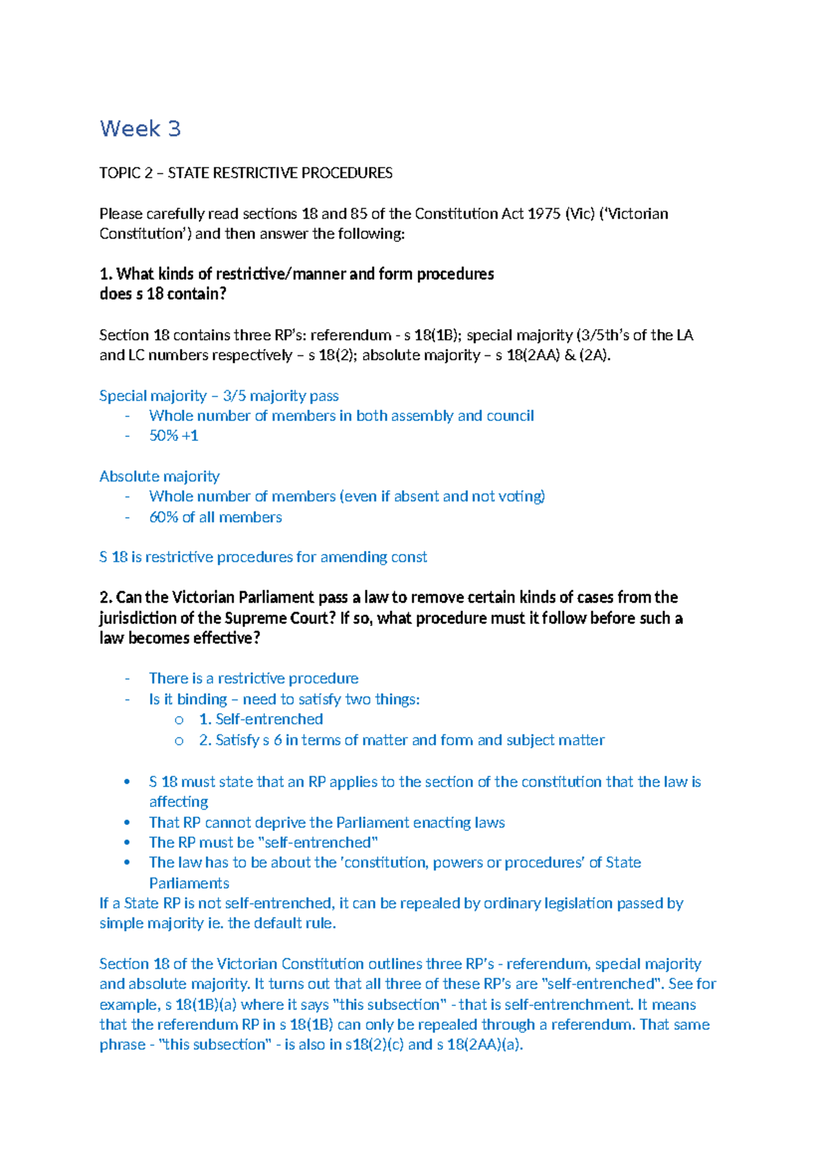 Week 3 Lecture: State Restrictive Procedures in the Victorian ...