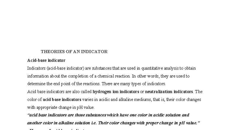 Theories of Indicators: Understanding Acid-Base Behavior in Chemistry ...