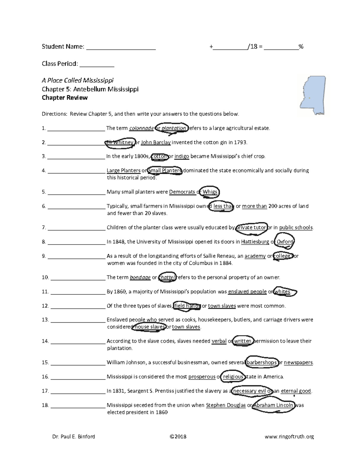 A+ Place Called Mississippi CH5 Review Worksheet - Creel Gabrielle ...