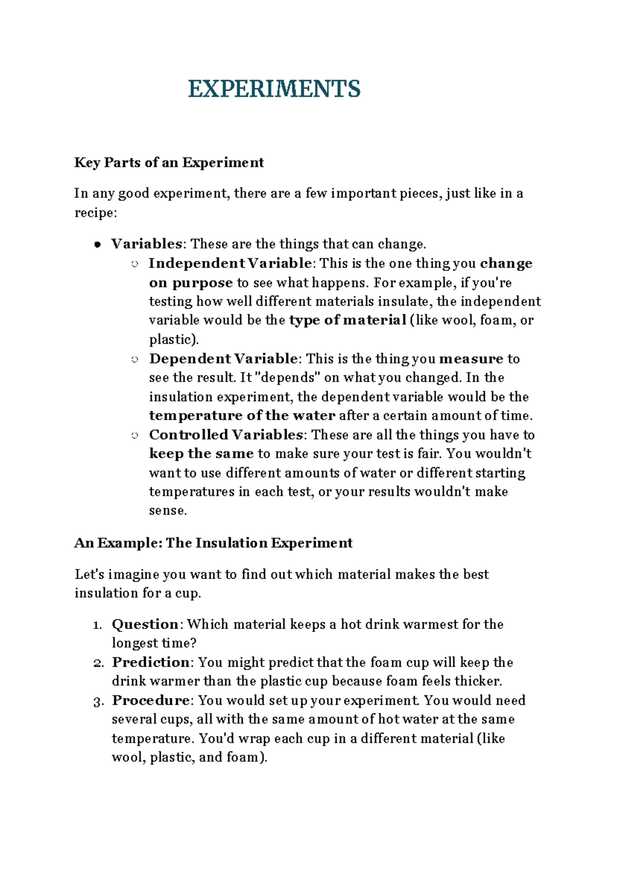 Key Parts of an Experiment: Variables & Procedures Explained - Studocu