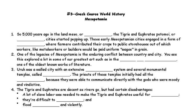 03 Mesopotamia - Lecture Notes Outline on Ancient Civilizations - Studocu