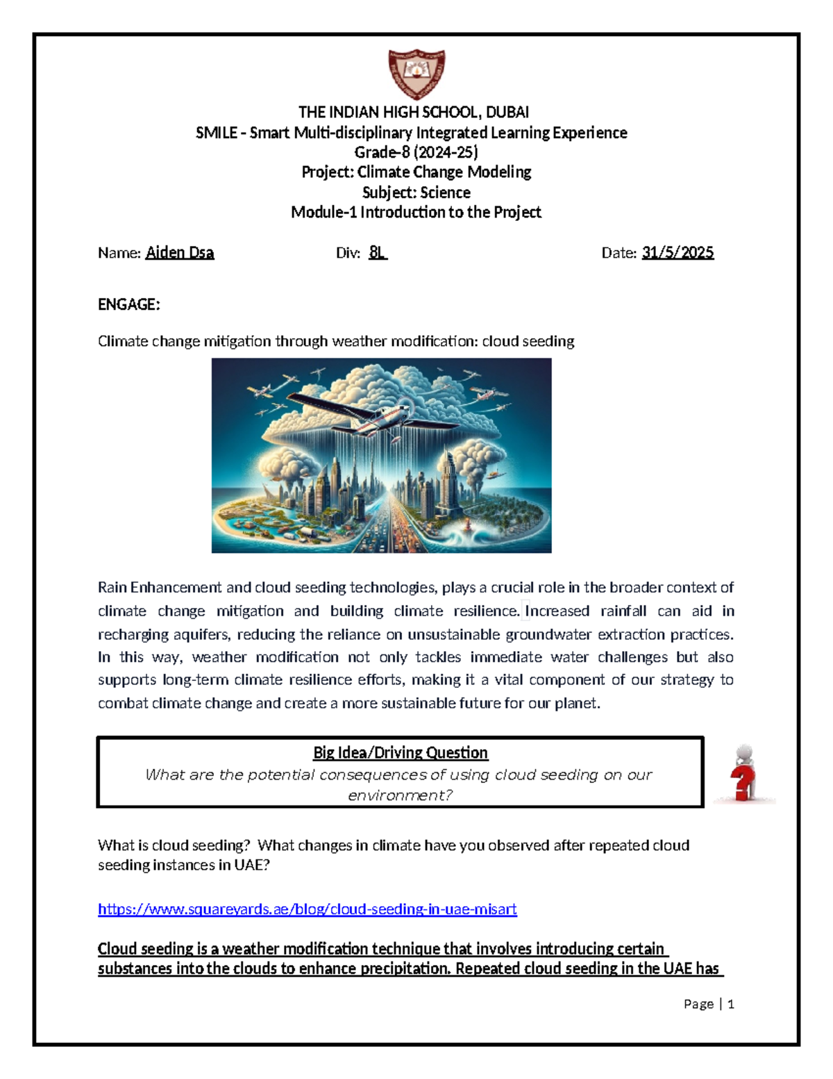 Science Project: Climate Change Modeling & Cloud Seeding (8L) - Studocu