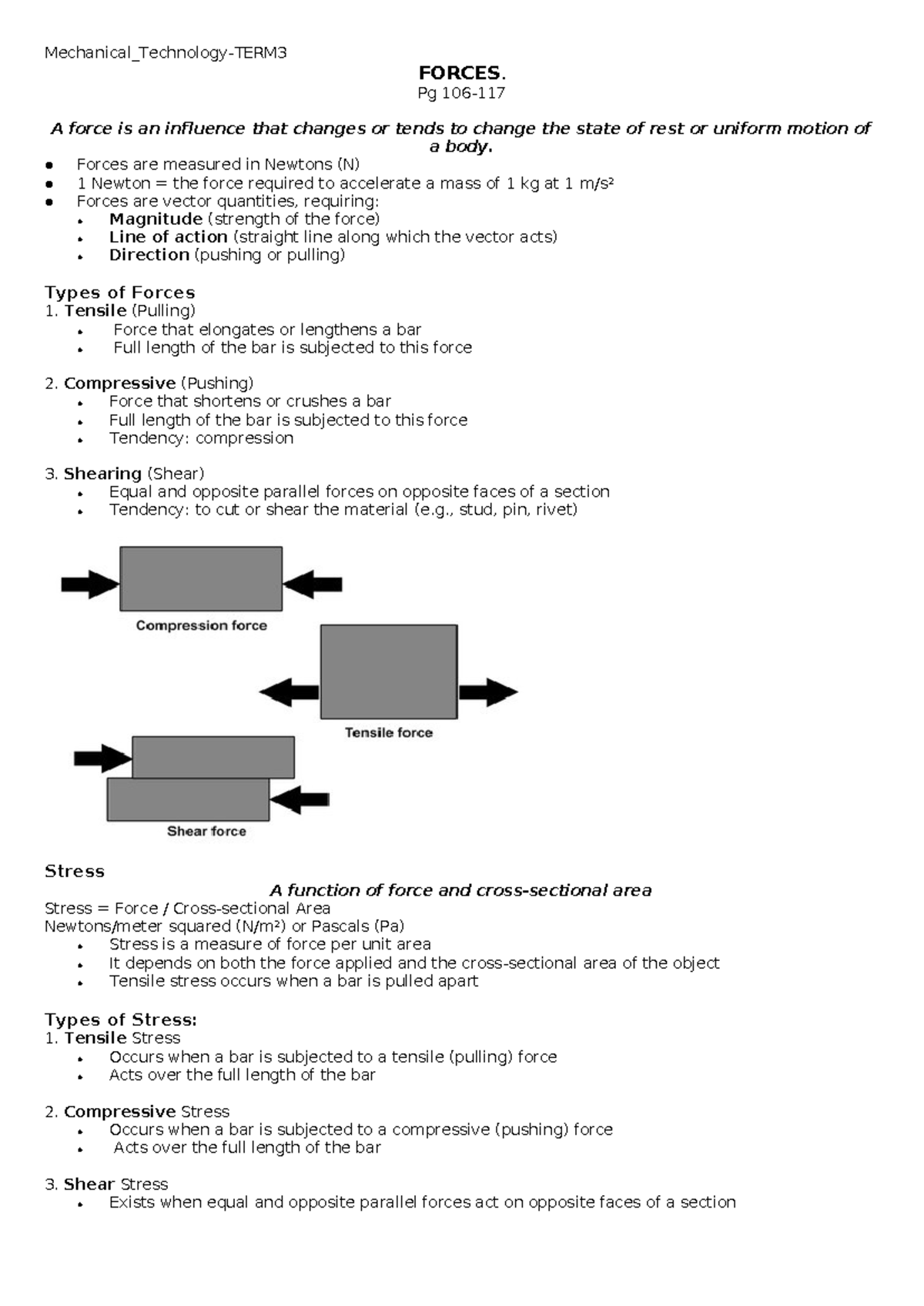 Term 3 Forces: Understanding Types and Effects of Forces - Studocu