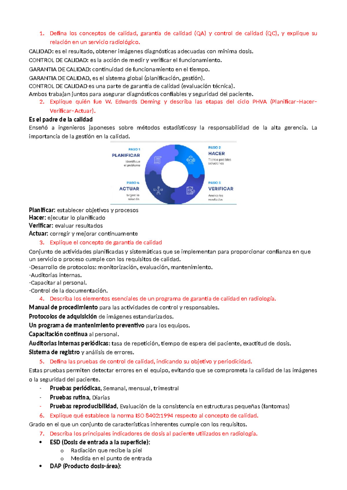 Cuestionario de Calidad y Control en Radiología - Curso 1.2.3 - Studocu