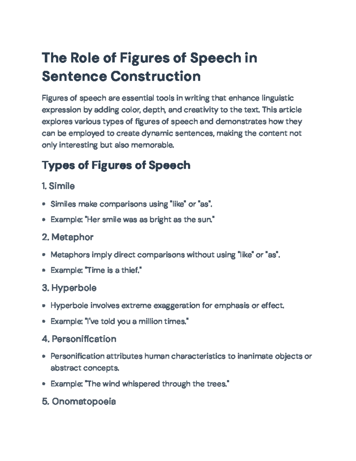 Figures of Speech: Enhancing Sentence Construction for Effective ...