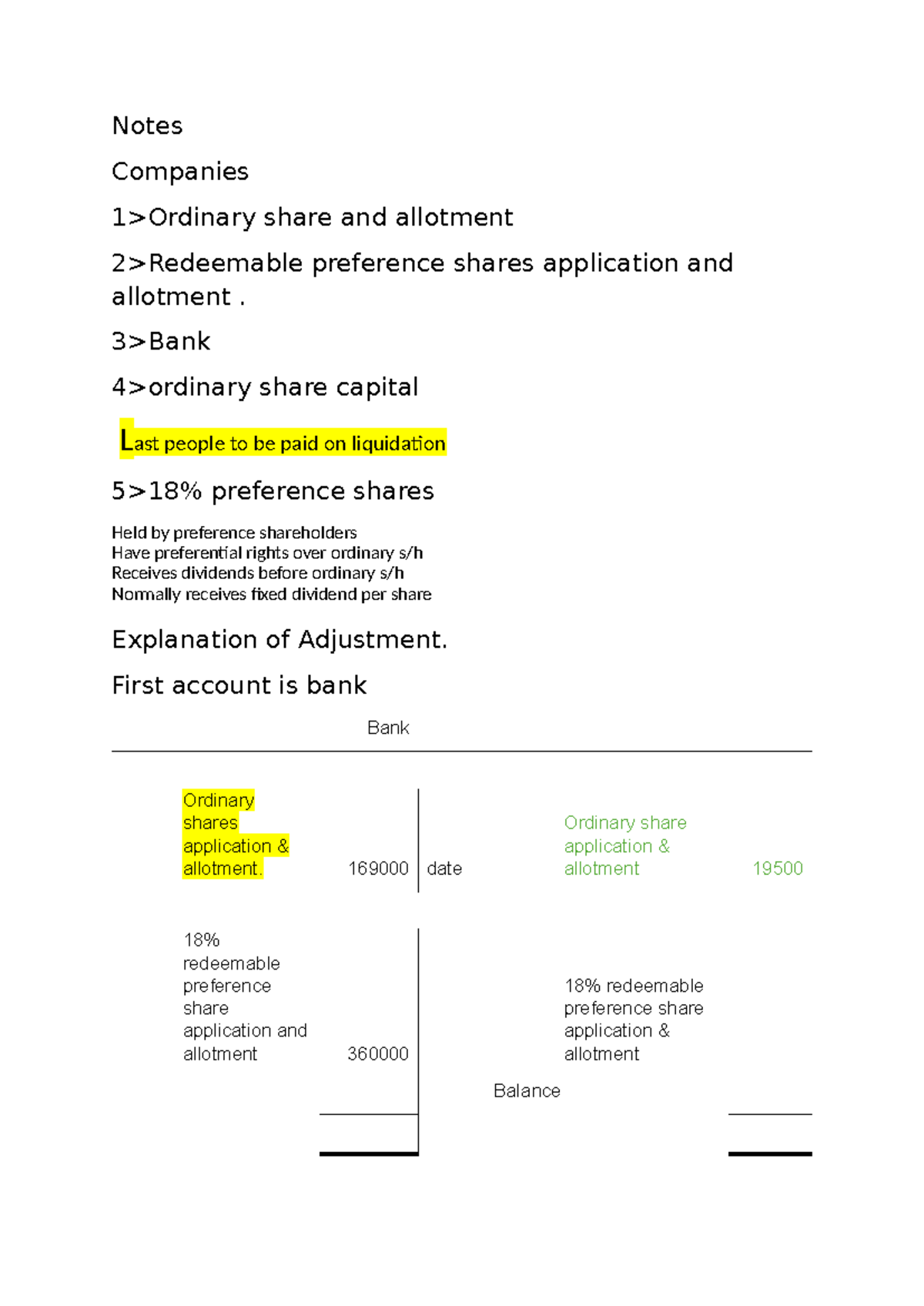Accounting Notes on Ordinary & Redeemable Preference Shares - Studocu