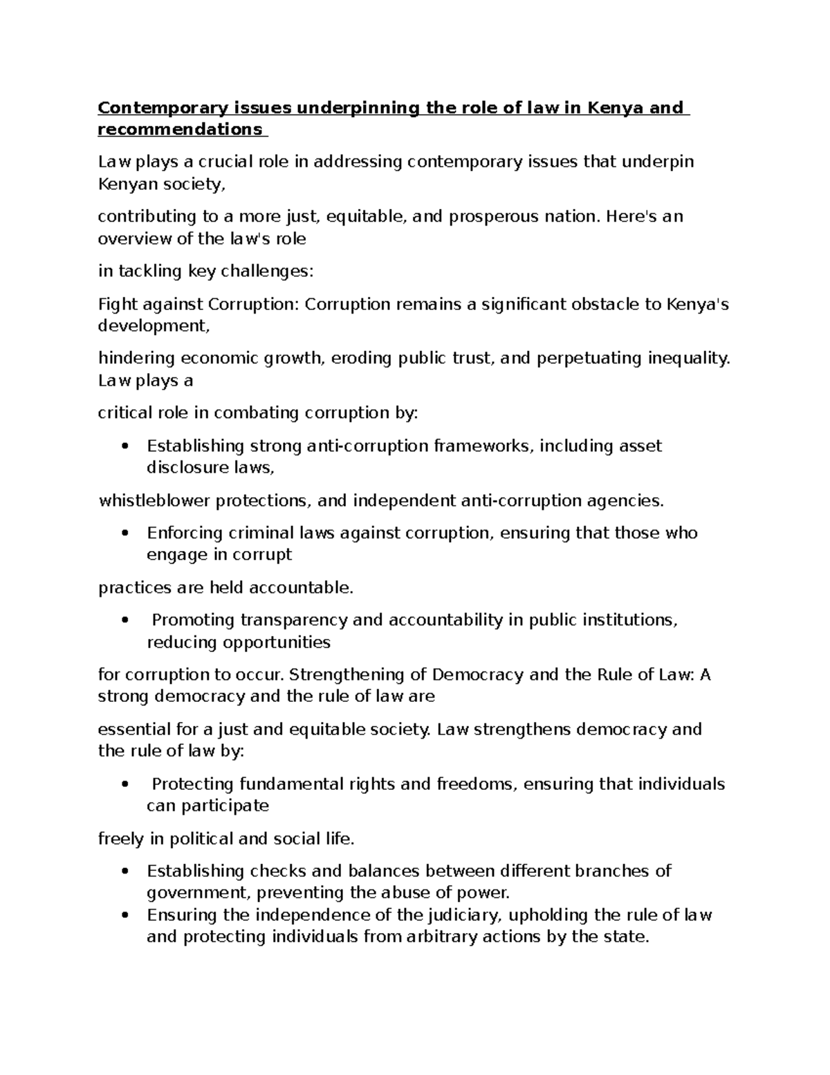 Contemporary Legal Issues and Recommendations in Kenya (SFL) - Studocu
