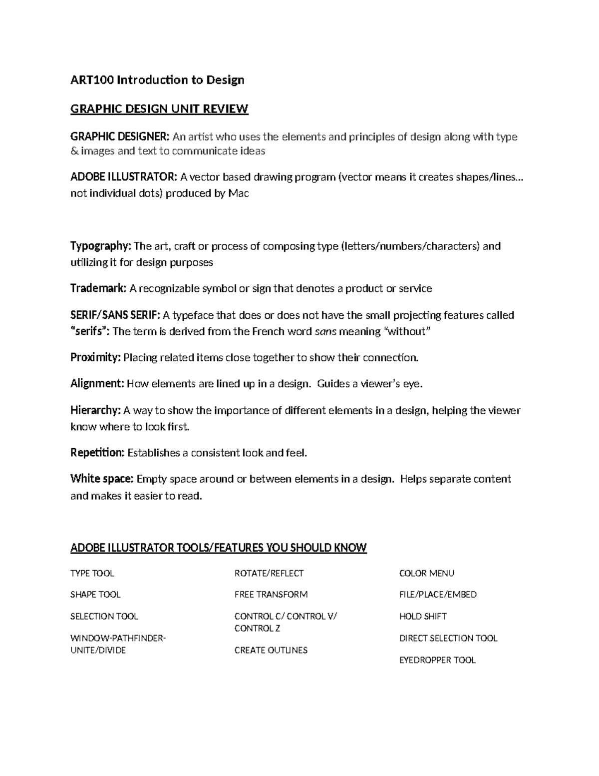 ART100 Graphic Design Unit Review: Key Concepts & Tools - Studocu