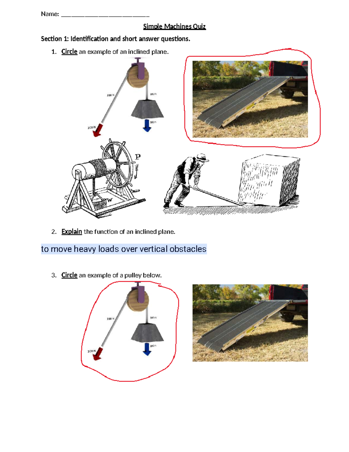 Simple Machines Quiz (4) - Identification & Short Answers - Studocu
