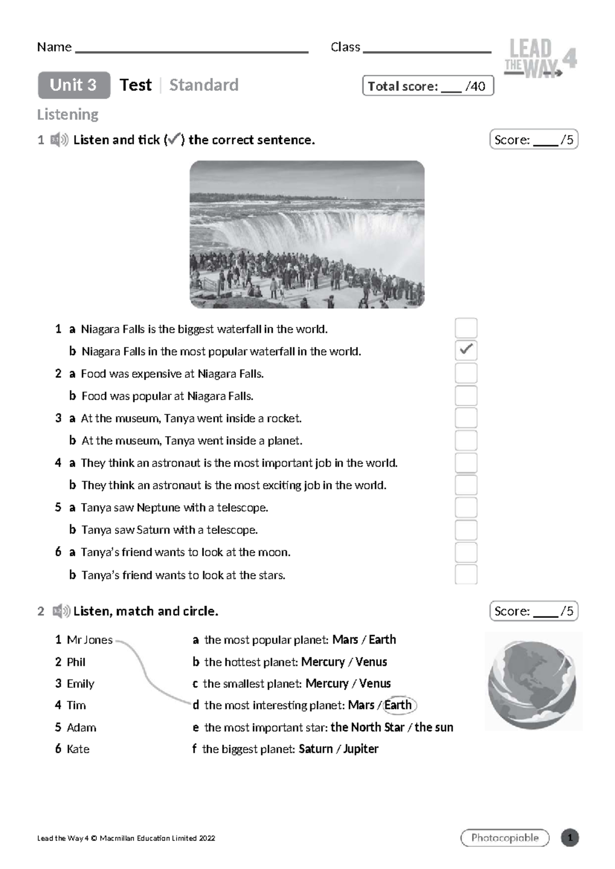 LEAD THE WAY 4º Primaria UNIT 3 Test Standard Exam - Studocu