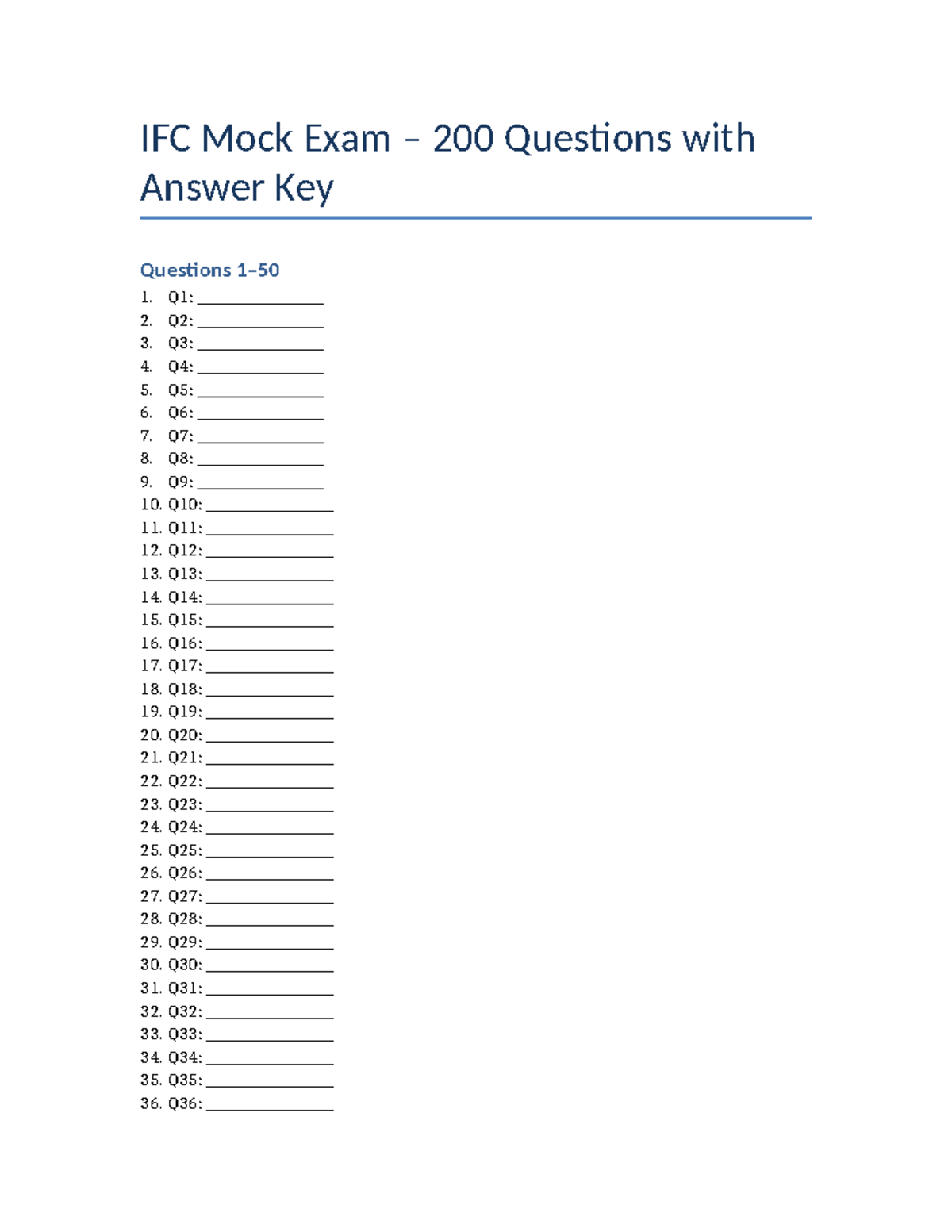 IFC Mock Exam: 200 Questions & Answer Key for Review - Studocu