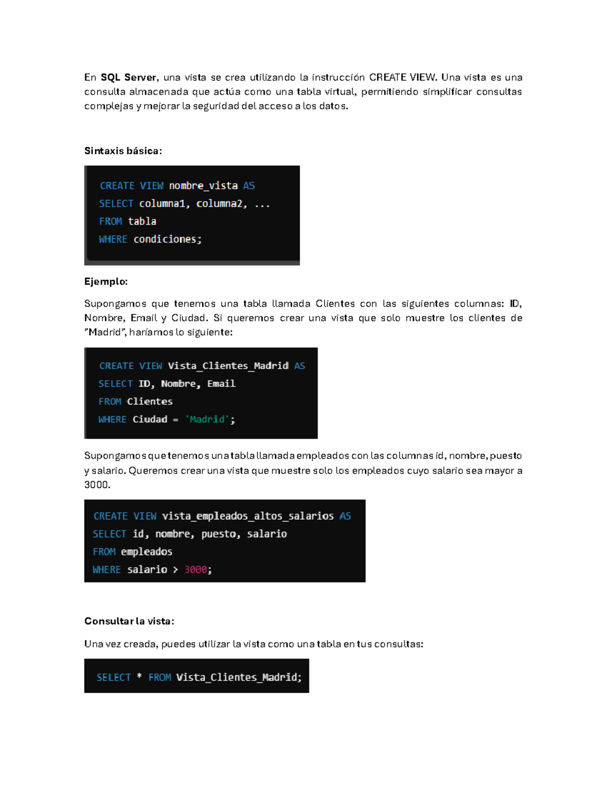 Vistas en SQL Server: Creación y Uso de CREATE VIEW - Studocu